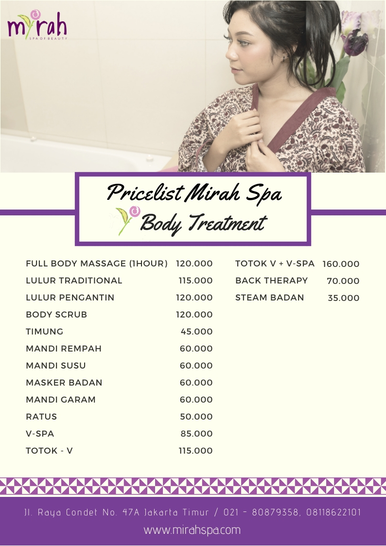 Pricelist - Mirah Spa Of Beauty
